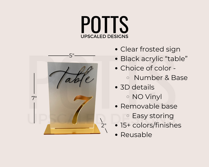 Wedding Table Numbers, Gold Mirror, Frosted Table Signs, Wedding Decor ...