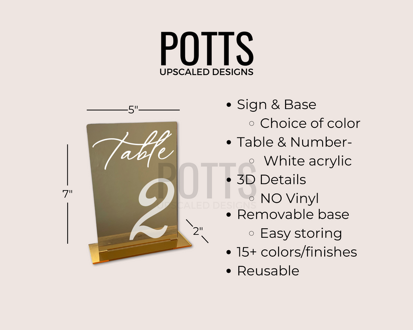 Elegant Mirror Table Numbers – Potts Upscaled Designs LLC